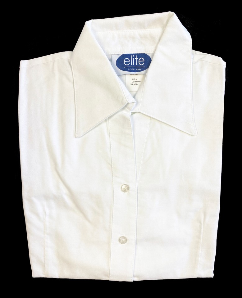 New Women's White Blouse Short V Button Down Tailored with Front Darts ...