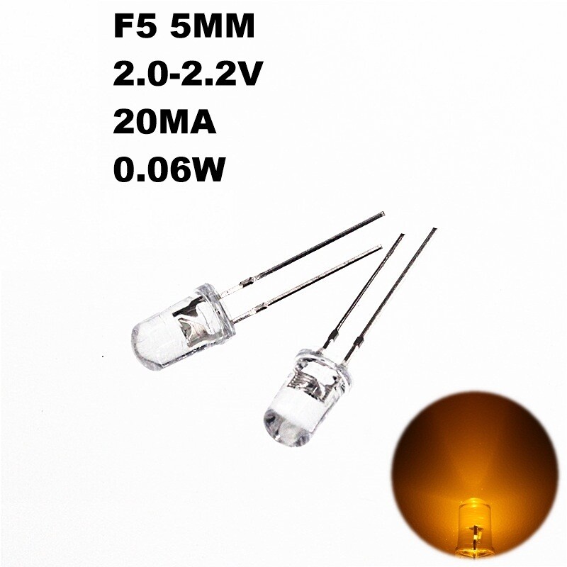 50pcs Yellow F5 5mm Diameter LEDs Round Bright Light Lamp Emitting ...