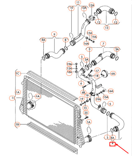 NEW AUDI A3 8P LEFT CHARGE AIR COOLER PRESSURE HOSE 1K0145834AM OEM NO ...