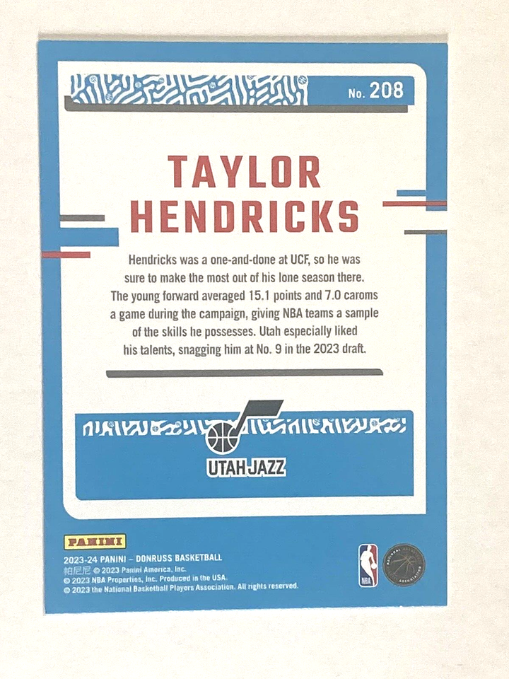 2023-24 Donruss Taylor Hendricks Rated Rookie Card #208 Jazz | eBay