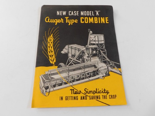 1938 J. I. CASE COMBINE THRASHER MODEL K AUGER TYPE SALES BROCHURE NO ...