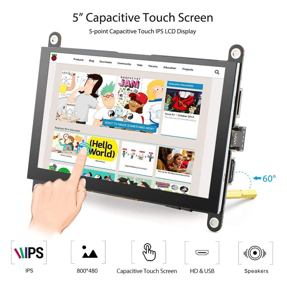 5 Inch Touch Screen Monitor LCD Display, 800×480 Mini Touchscreen HDMI ...
