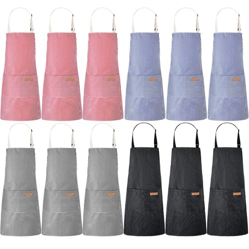 12 Pcs Cotton Aprons for Women Men with Pockets Soft Adjustable Bib ...
