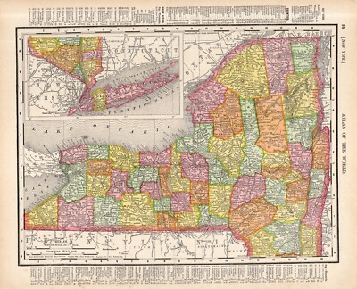 1907 Antique New York State Map Wall Decor Map Of New York 1249 | eBay