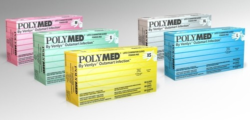 VENTYV POLYMED LATEX LARGE EXAM GLOVES, 100/BOX, 10 BOXES/CASE, 1 CASE ...