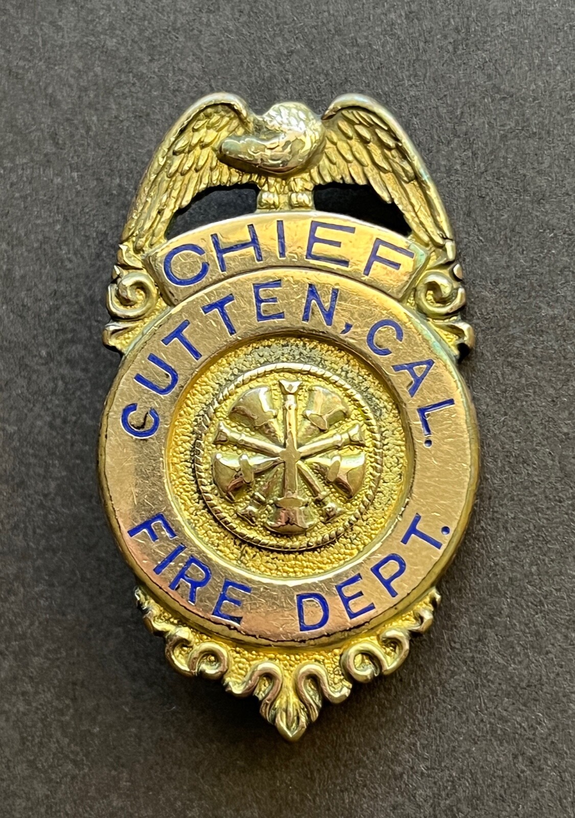 Vintage Original Fire Department Chief Badge Cutten California Humboldt ...