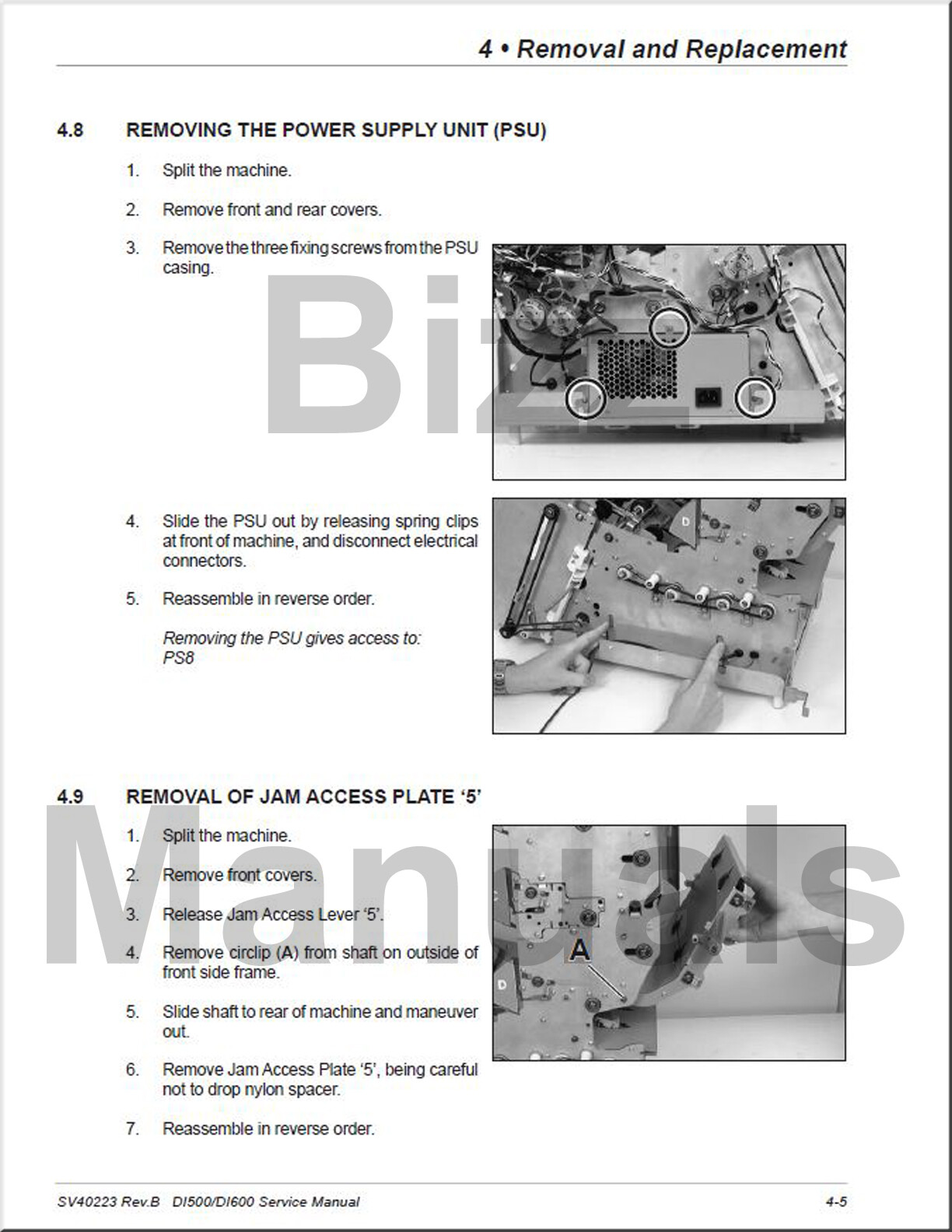 Pitney Bowes Repair Service Parts Manuals DI500 DI600 SI4200 SI4400 ...