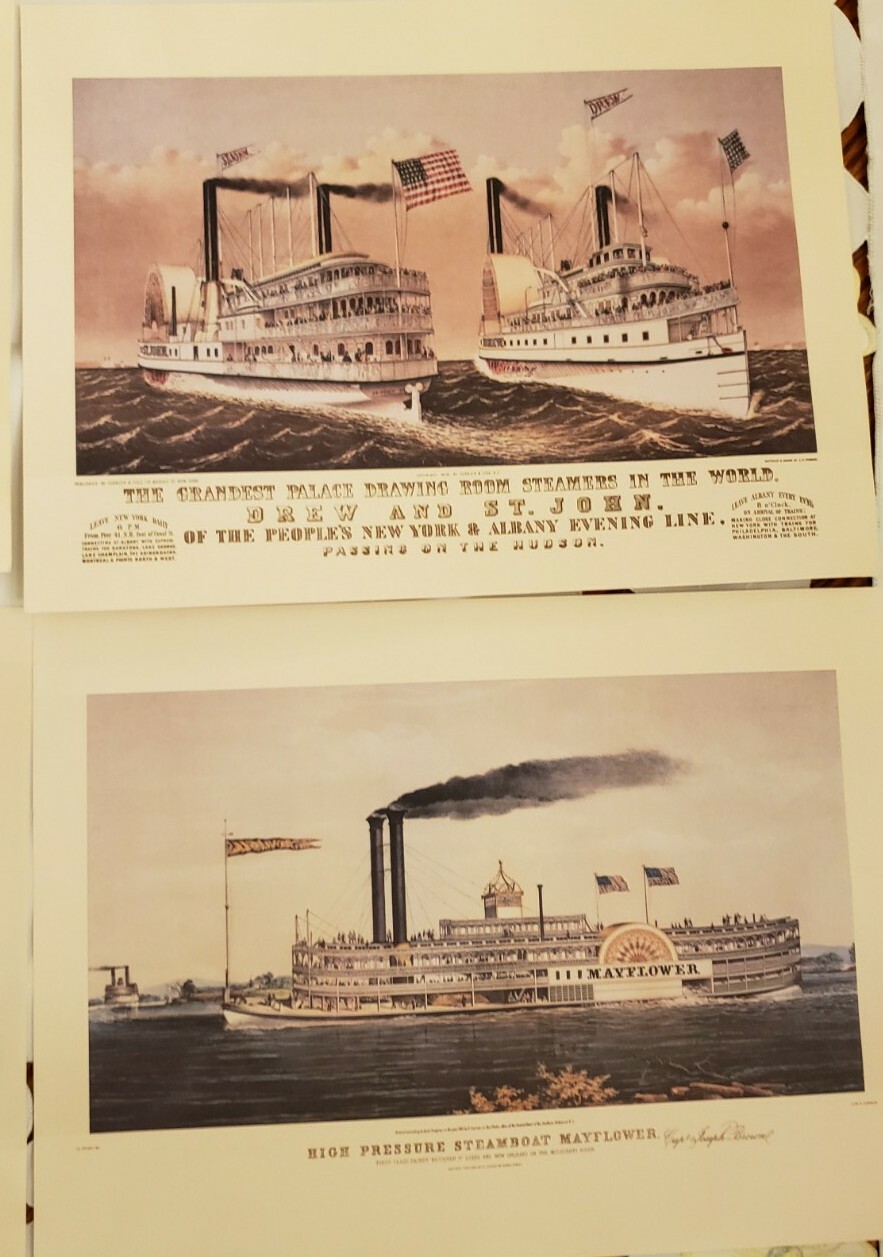 CURRIER & IVES Steamboat Art Prints Set of 4 prints, stamps, original ...