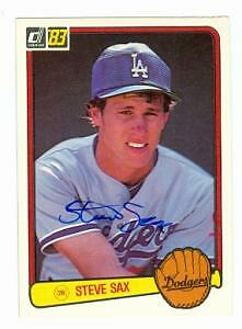 Steve Sax autographed baseball card (Los Angeles Dodgers) 1983 Donruss ...