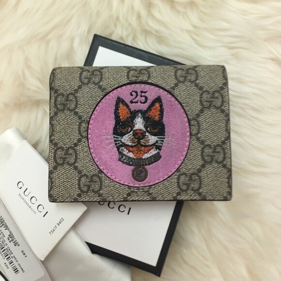 Gucci Dog Brown 25 GG Card Case Pink Leather Small Wallet Gucci Dog Brown 25 GG Card Case Pink Leather Small Wallet