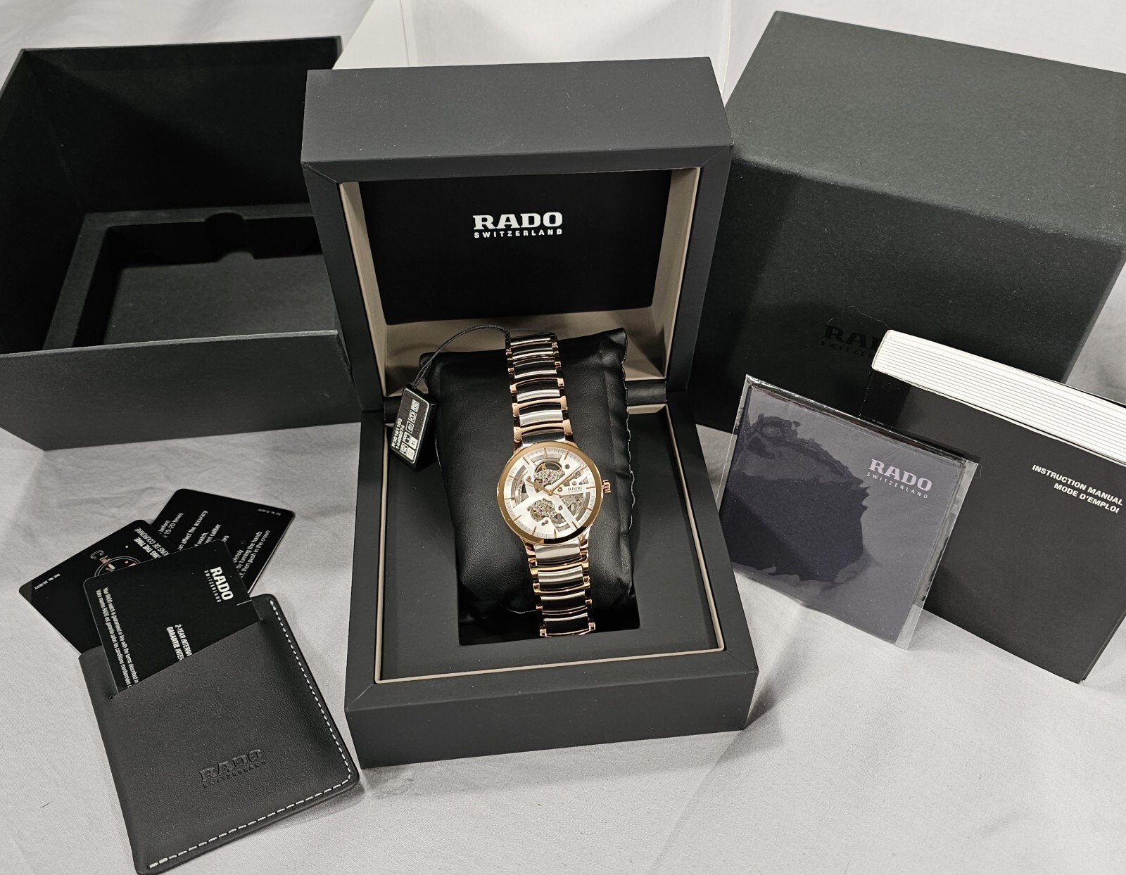 RADO Centrix Automatic Silver and Rose Gold Skeleton Dial Men's Watch ...