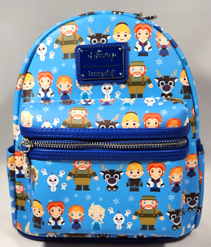 LOUNGEFLY Disney FROZEN mini Backpack Chibi Elsa Anna Sven Olaf blue ...
