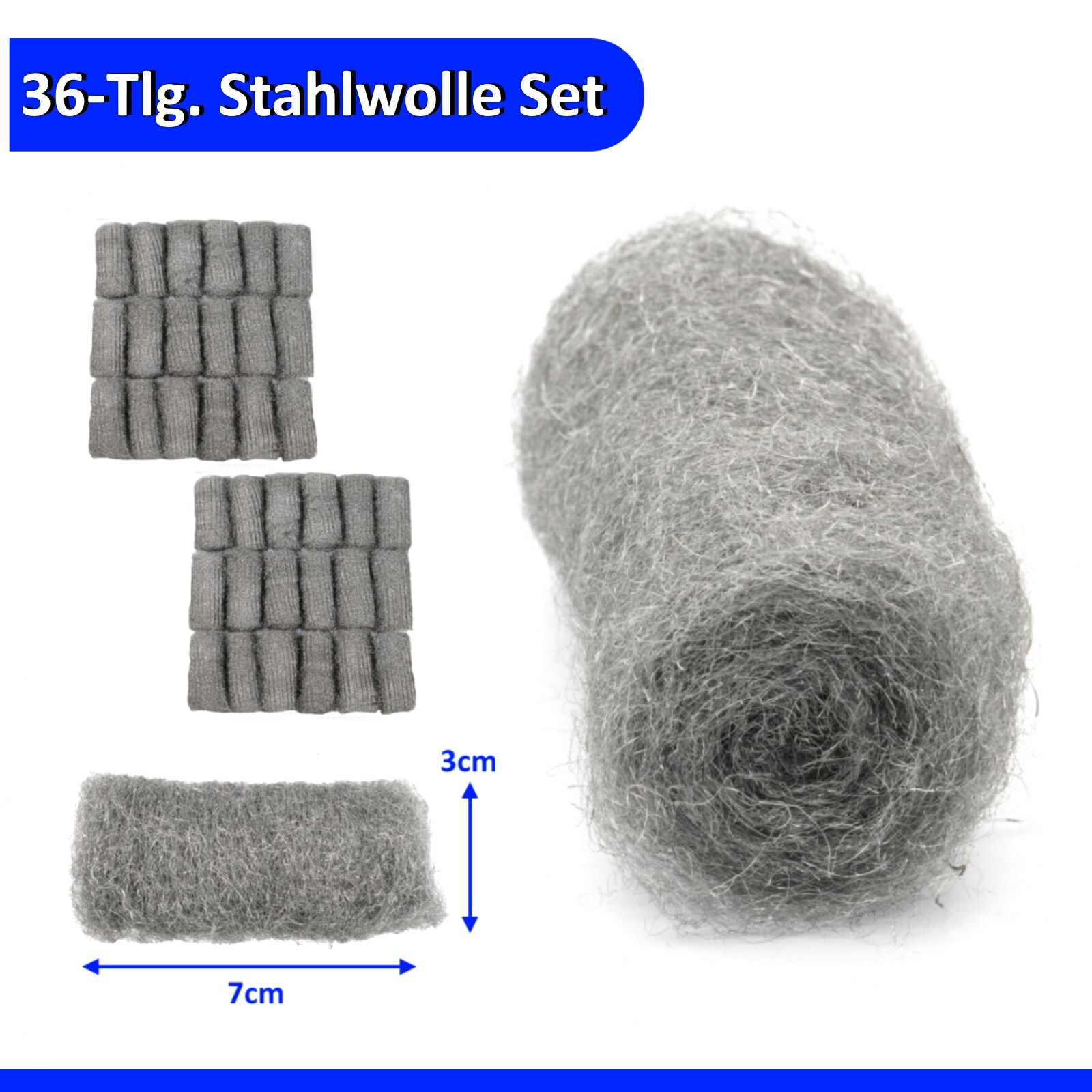 36x Stahlwolle Schleifwolle Polierwolle Metallwolle Reinigen Mittelfein ...
