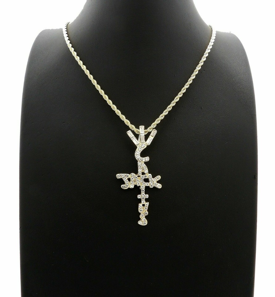 Hip Hop Travis Scott Cactus Jack Cross Pendant 24" Cuban Box Rope Chain ...