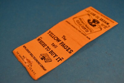 YELLOW PAGES New Jersey Bell Telephone BOBTAIL MATCHCOVER Vintage ...