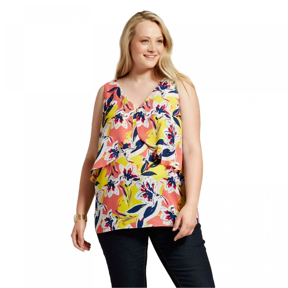 NWT Notations Women's Plus Size Floral V Neck Layered Tank Top Blouse ...