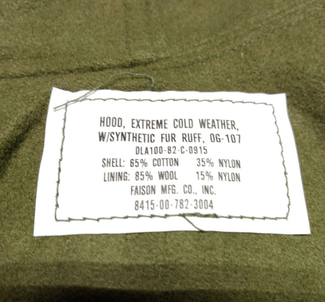 US Military Hood Extreme Cold Weather W/Synthetic Fur Ruff OG107 | eBay