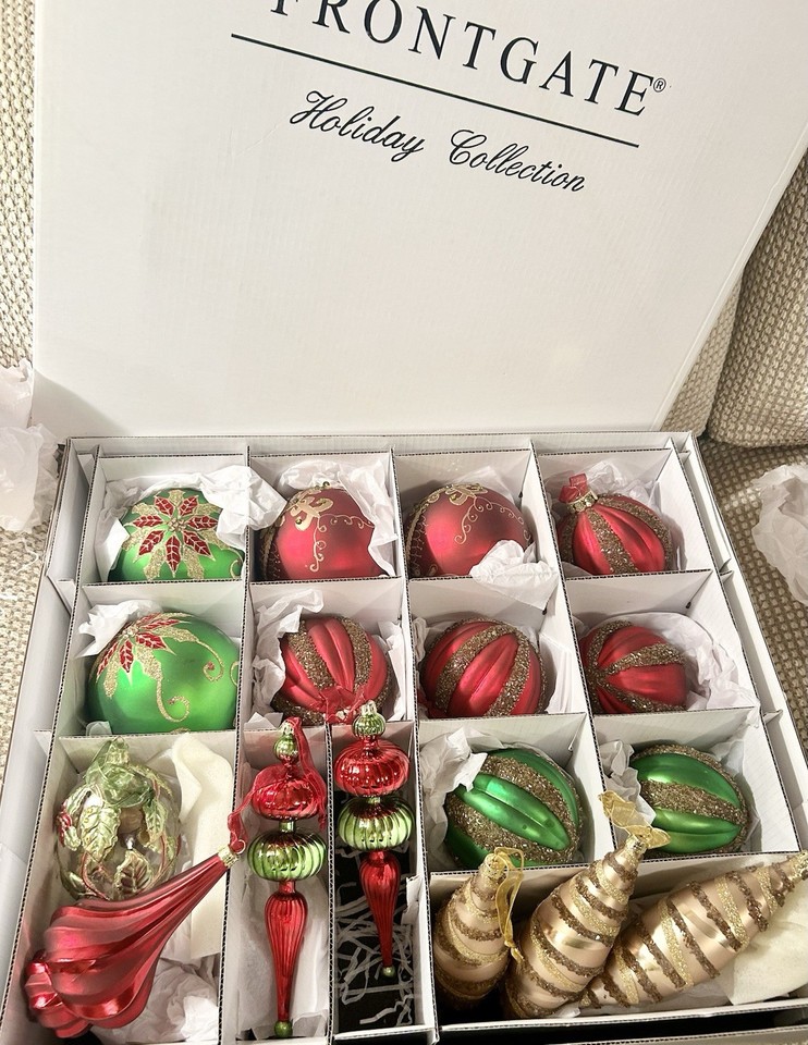 Frontgate Christmas Tree Ornaments Hand Blown Glass & Decorated 17 ...