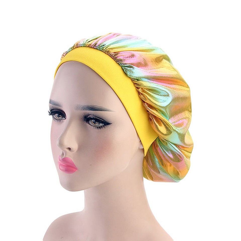 US Women Satin Night Sleep Cap Hair Bonnet Hat Silk Head Cover Wide ...