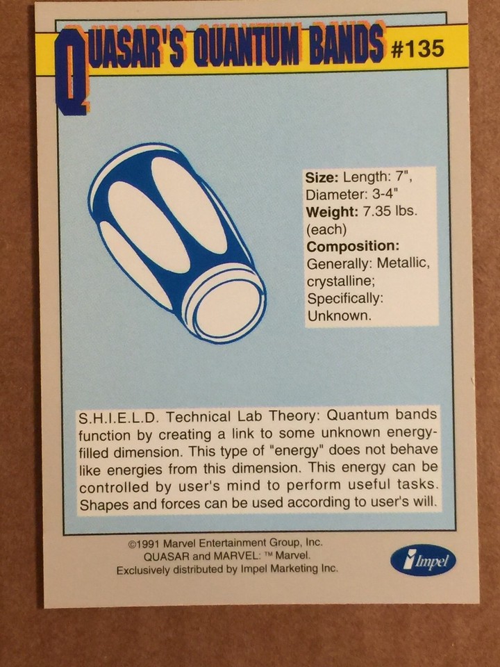 1991 Marvel Comics Impel Trading Card #135 Quasar's Quantum Bands ...
