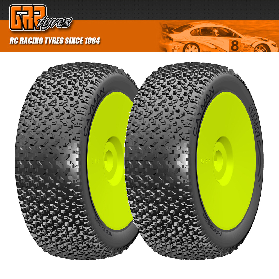 GRP GBY12B 1:8 Buggy CAYMAN B Medium Mounted Tires w/ Yellow Wheel (2 ...