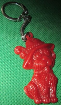 Vintage dark red cute DOG w/ hat plastic charm keyring key chain ...