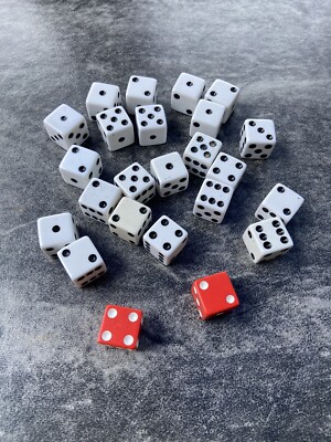 (LOT OF 24 Dice) MIX Colors White/Red High Quality Game/Playing Dices ...