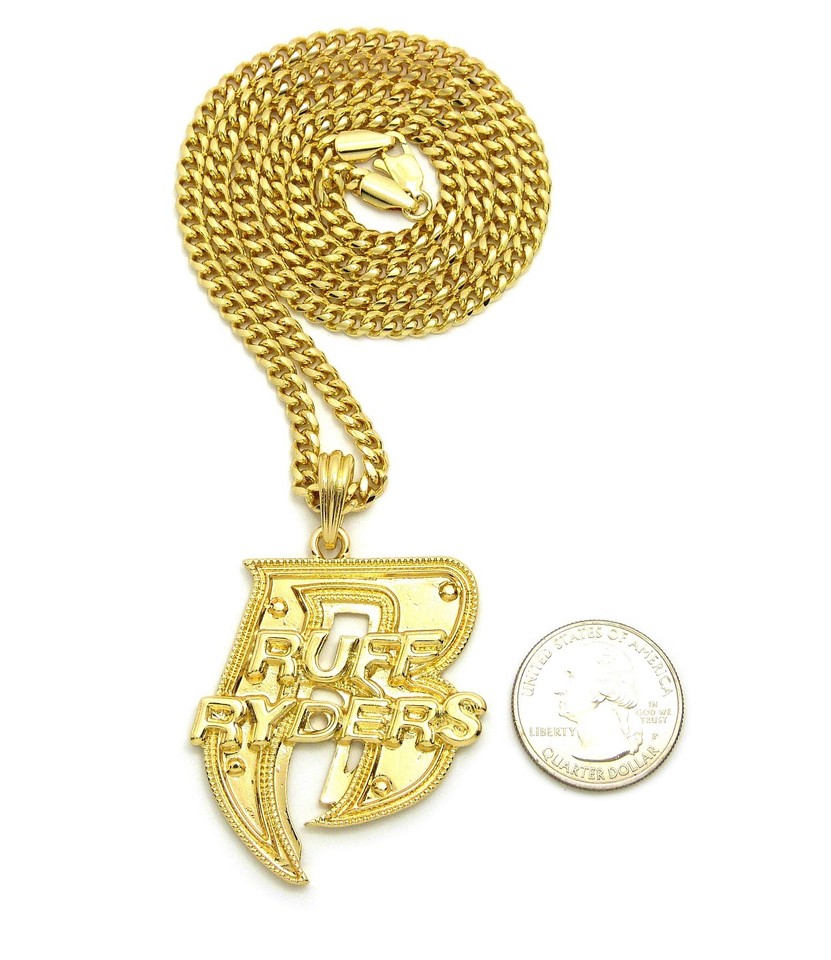 NEW RUFF RYDERS 'R' PENDANT & 24" BOX/CUBAN/ROPE CHAIN HIP HOP NECKLACE ...