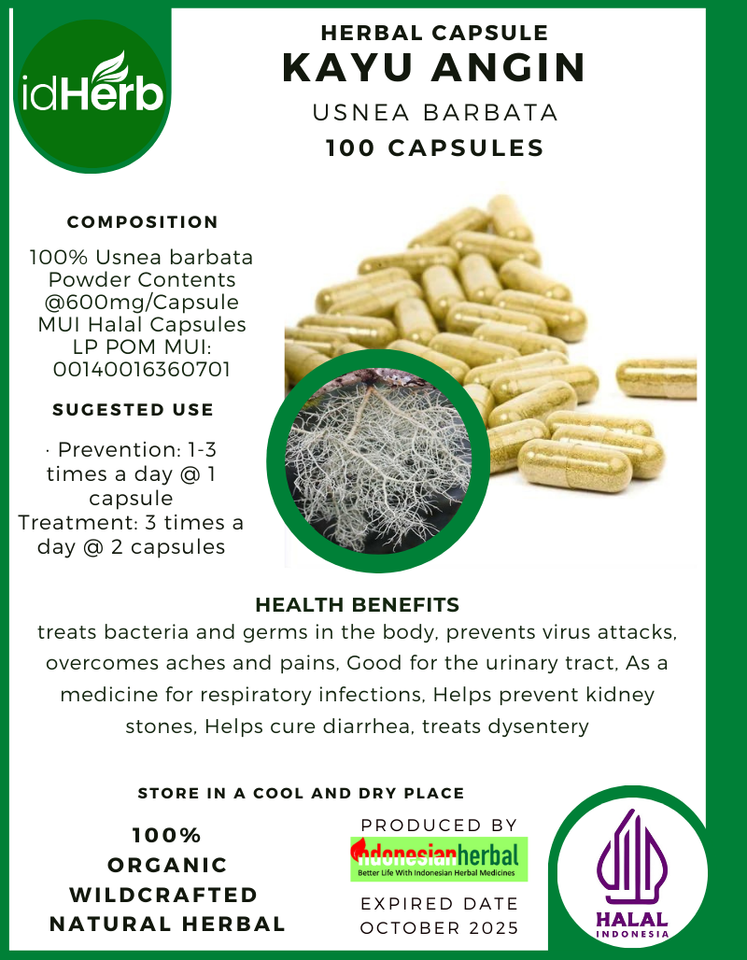 CAPSULES Usnea Barbata Kayu Angin 600mg NATURAL Pure ORGANIC HERBAL ...