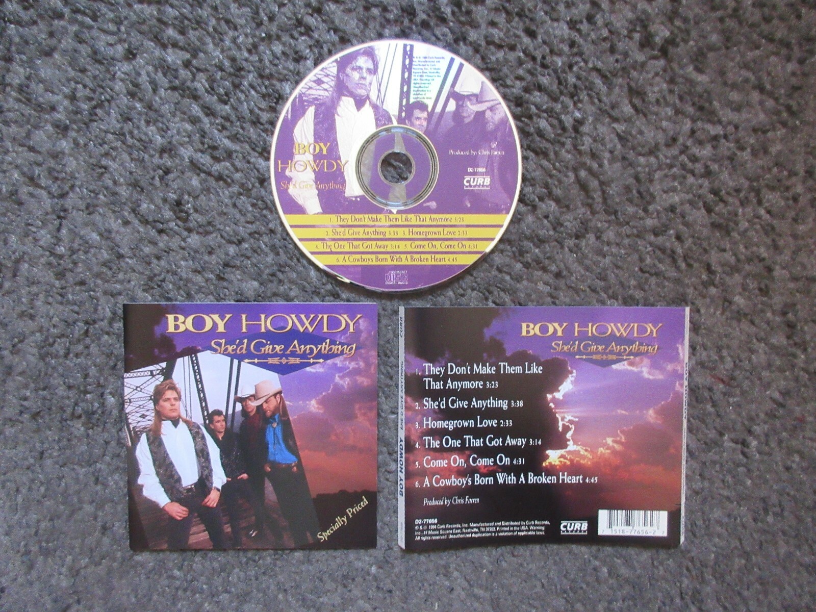 BOY HOWDY (JEFFREY STEELE) "SHE'D GIVE ANYTHING" 1994 CURB RECORDS NM ...