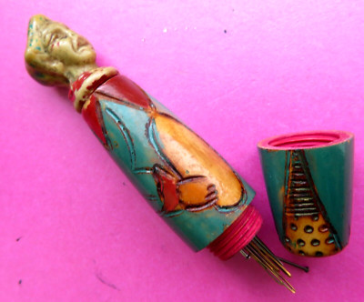 ANTIQUE FRENCH BAKELITE HAND PAINTED SEWING NEEDLE CASE.FIGURAL | eBay