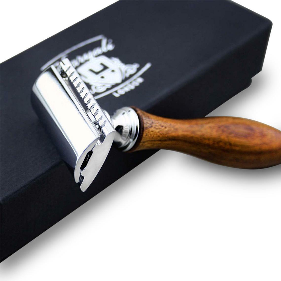 Men Shaving Kit Double Edge Safety Razor Synthetic Shaving Brush Wooden ...