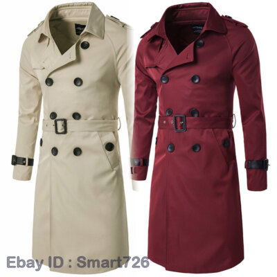 Men Trench Double Breasted Long Length Jacket Parka Western Style ...