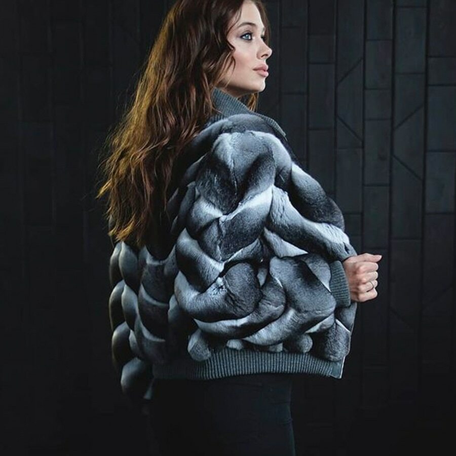 Women Chinchilla Coat Real Rex Rabbit Fur Jackets Winter Warm Fashion ...