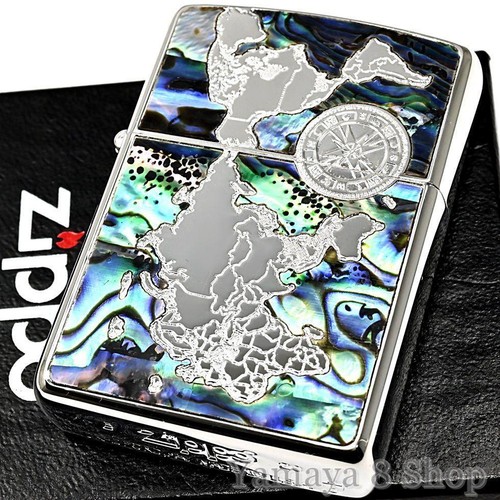 Zippo Oil Lighter Armor Case Shell-World Map S silver double sided ...