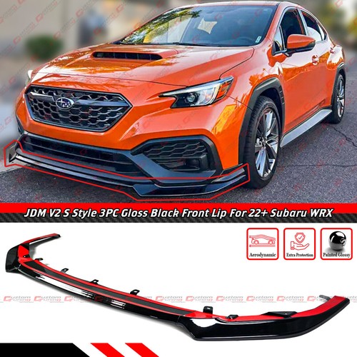 For 22-25 Subaru WRX VB JDM V2 S Style Gloss Black Front Bumper Lip ...
