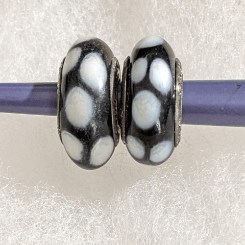 Set of 2 Pandora Black Murano Glass Charm with White Polka Dots | eBay
