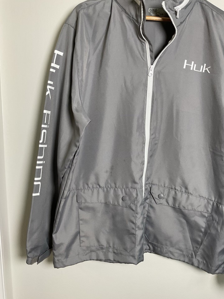 HUK Breaker Jacket Men's Lg Fishing Performance Rain Hood Zip Pockets ...
