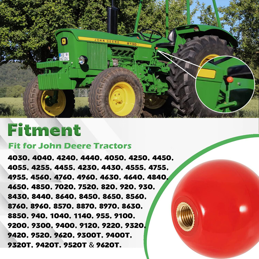 R161382, 72358, 50864 Red Gear Shift Lever Ball Knob Fits John Deere ...