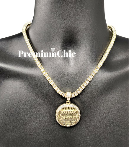LAST SUPPER Pendant & ICED Tennis Chain Mens 14k Gold Plated Hip Hop CZ ...