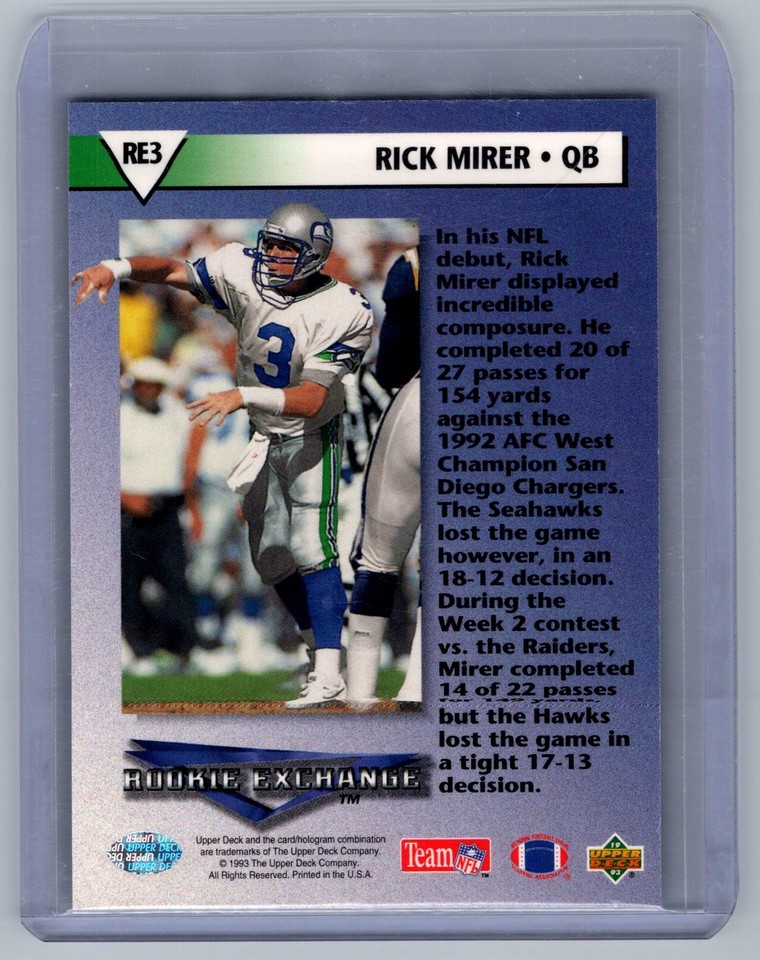 1993 Upper Deck #RE3 Rick Mirer Rookie Exchange | eBay