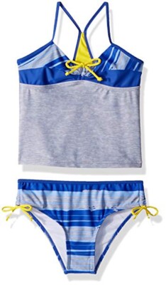 Big Chill Girls' Big Heather Stripe Tankini, Dazzling Blue, 7/8 | eBay