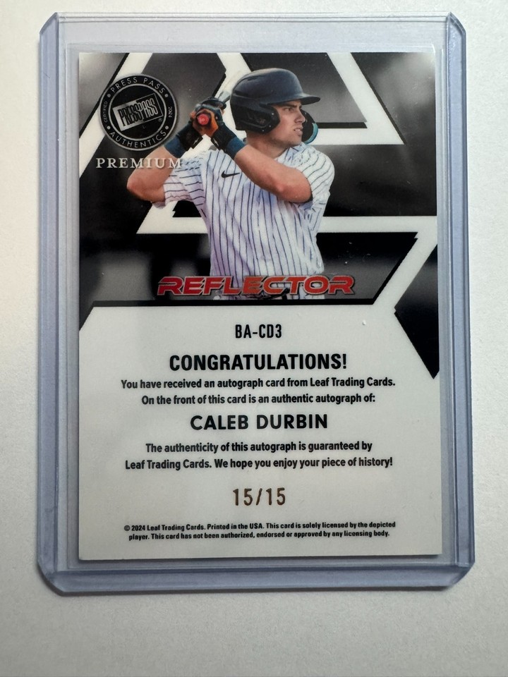15/15* AUTO 2024 Press Pass Premium Caleb Durbin #68 Reflector ...