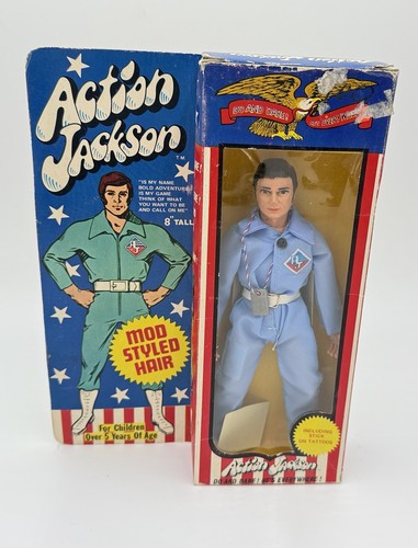 1971 MEGO ACTION JACKSON 8" vintage figure original box Mod Styled Hair ...