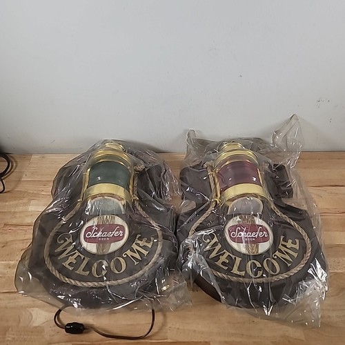 Vintage Pair Schaefer Beer Nautical Welcome Bar Light Signs Red Green ...