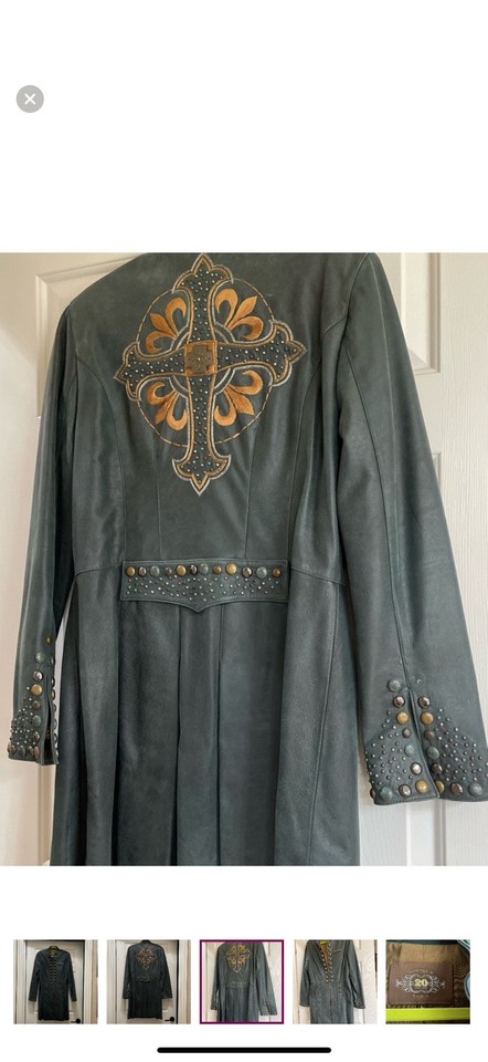 Double D Ranch Green Leather Studded Zip Duster Jacket Sz L Anniversary ...