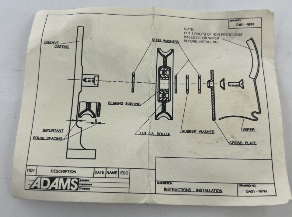 ADAMS ELEVATOR G401 ROLLER KIT, Roller & Hardware | eBay