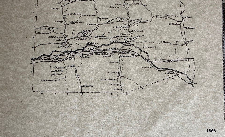 Kreamer Middle Creek, Pa 1868 Map with homeowners names shown | eBay