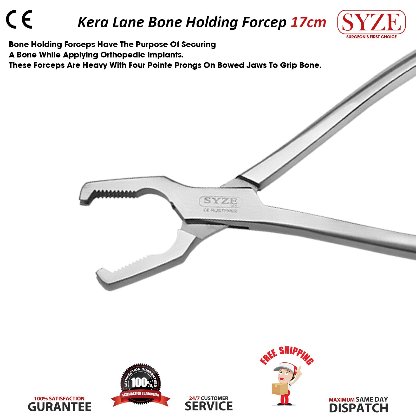 Kern Lane Bone Holding Forceps With Ratchet 17CM Orthopedic Surgical ...