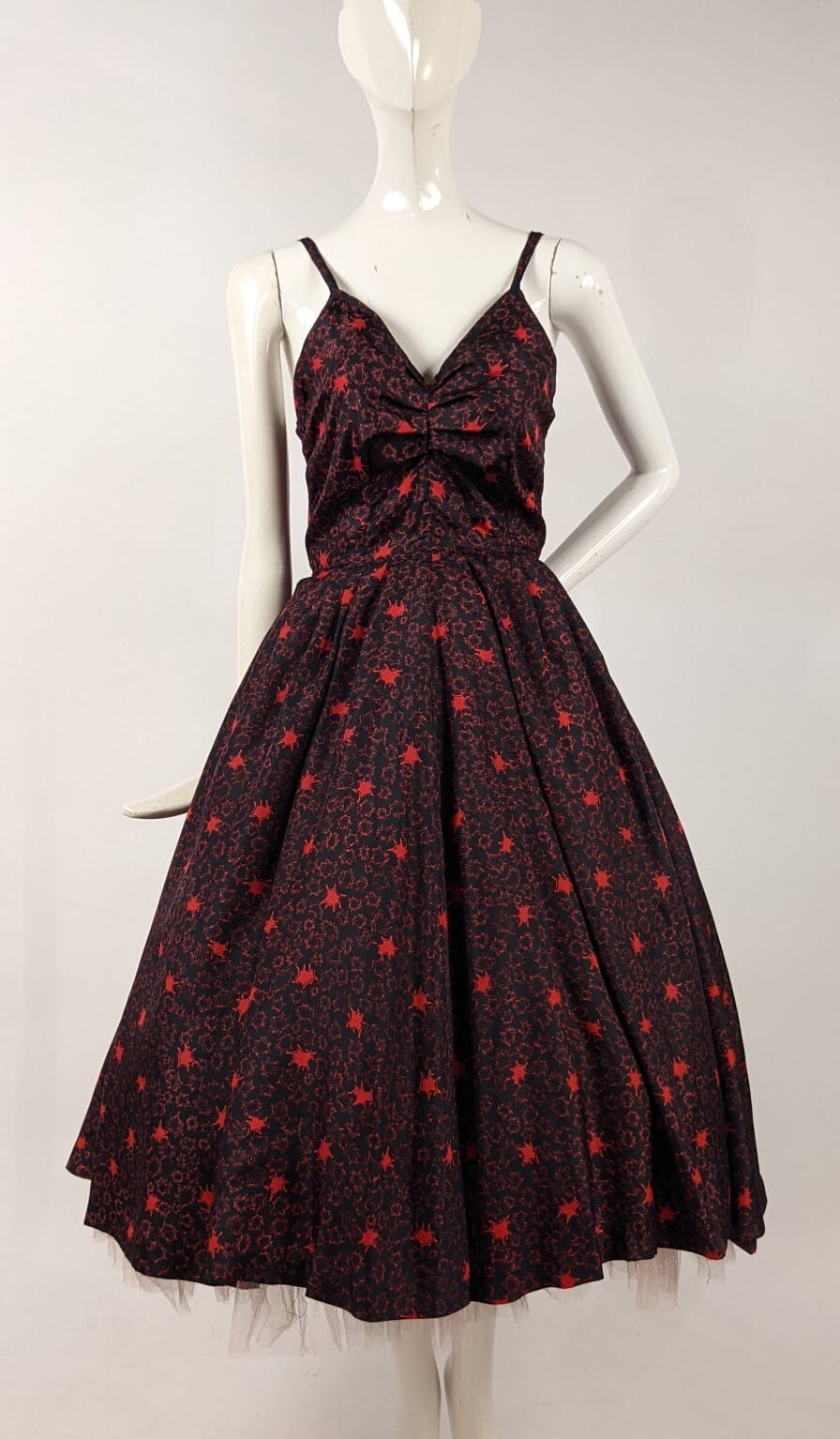 VINTAGE 1950’S ATOMIC PRINT SILK DRESS WITH FULL SKIRT - Gem